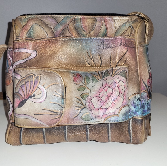 Anuschka | Bags | Anuschka Hand Painted Multicompartment Leather Bag ...